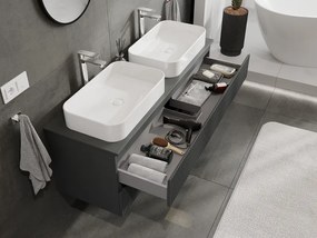 Mexen Rivel, koupelnová skříňka pod umyvadlo 140 cm, 2 zásuvky, drážkovaná, grafitová matná, 91A20-14047-2-BFF66