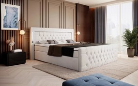 Boxspring postel ELEGANCE s úložným prostorem, LED a USB, eko kůže Velikost postele: 140 × 200 cm, Barva EKO kůže: Bílá EKO kůže, Výběr matrace:…