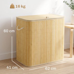 HOMCOM Kontejner na vratné láhve s víkem 150L, bambusový organizér na vratné láhve se dvěma kapsami pro kuchyň