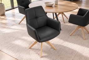 Designová otočná židle Devassy černá kůže / dub