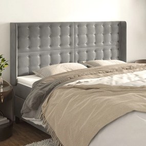 Čelo postele typu ušák světle šedé 183x16x118/128 cm samet 3120074
