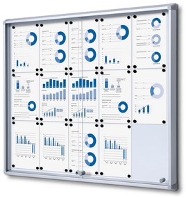 Interiérová informační vitrína s posuvnými dveřmi 15 x A4 - plechová záda, hliník