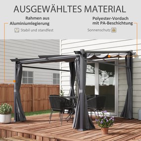 Outsunny pergola 2,97 x 2,95 m, voděodolný pavilon se sluneční stříškou, boční panely, kryt terasy, polyester, tmavě šedá | Aosom