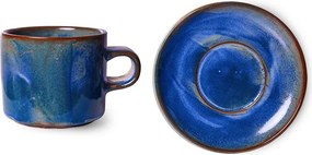 Rustikálně modrý porcelánový šálek s podšálkem Chef - Ø 8*6,5 cm / 220 ml