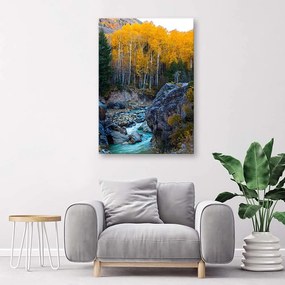 Obraz na plátně Potok Les Příroda Žlutá - 40x60 cm