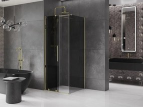 Mexen Velar, sprchový kout s posuvnými dveřmi 90 x 90 cm, 8mm šedé sklo, zlatá lesklá, 871-090-090-41-50