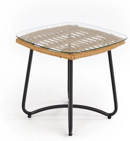 Ratanový konferenční stolek IKALIS se skleněnou deskou