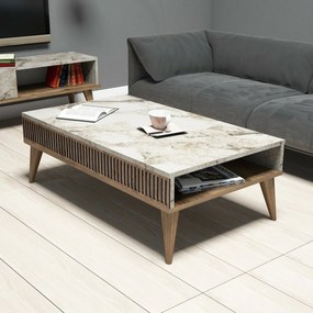 Konferenční stolek Mila White Marble and Walnut