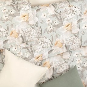 SCANquilt povlečení SATÉN DESIGN narcisy mentolovobílá 140 x 200/70 x 90 cm