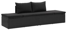 vidaXL Marketos Zahradní lehátko s poduškami polyratan černá