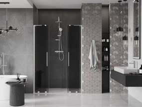Mexen Velar L Duo, posuvné sprchové dveře do otvoru 140 cm, 8mm šedé sklo, broušená ocel, 871-140-003-42-97
