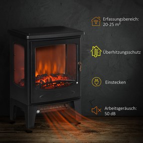 HOMCOM Elektrický krb s vytápěním, 2000 W elektrický krb s LED plamenovým efektem