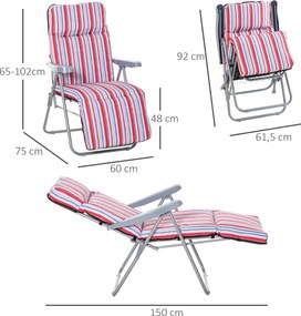 Outsunny lehátko sada 2 lehátek s polštářem skládací nastavitelné opěradlo ocel+polyester červená 60 x 75 x 65-102 cm| Aosom
