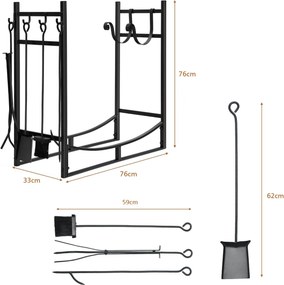 Costway Heavy Duty kovový stojan na palivové dříví a sada nářadí Držák