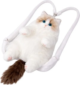 LEAN Toys Plyšová kočka – batoh – plyšová hračka – pruhy – nastavitelné popruhy – silikonové tlapky – bílá – 50 cm