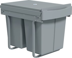 HOMCOM Vysunovací odpadkový koš, 2 x 20 L, vyjímatelné nádoby, plast, kov, šedá