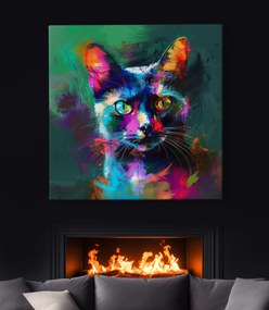 Obraz na plátně - Kočka s divokým pohledem FeelHappy.cz Velikost obrazu: 100 x 100 cm
