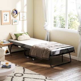 HOMCOM přistýlka Skládací postel s kolečky Ocel + Pěna Bílá + Černá 200 x 80 x 42,5 cm