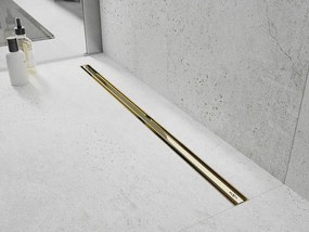 Mexen Flat nerezový sprchový žlab s rotačním 360° sifonem 120 cm, vzor SLIM, zlatá, 1541120