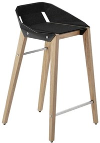 OnaDnes -20% Černá plstěná barová židle Tabanda DIAGO s dubovou podnoží 62 cm