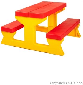 Dětský zahradní nábytek - Stůl a lavičky červeno-žlutý Červená
