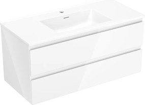 Mexen Orio, koupelnová skříňka 100 cm s umyvadlem Otis, 2 zásuvky, bílá lesklá, 91A10-10047-2-BFF00-W18M00
