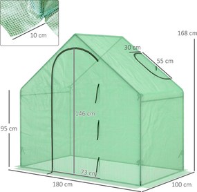 Outsunny polytunelový skleník Skleník na rajčata Skleník s oknem a dveřmi Zelený ocelový PVC plast 180 x 100 x 168 cm | Aosom