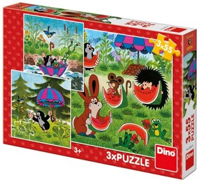 Dino Puzzle Krtek a paraplíčko 18x18cm 3x55 dílků v krabici 27x19x3,5cm