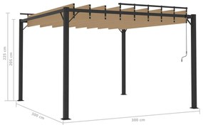 vidaXL Marketos Altán s lamelovou střechou 3 x 3 m taupe tkanina a hliník