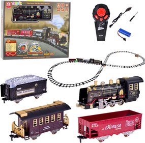 LEAN Toys Vláček na dálkové ovládání RC lokomotiva světla zvuky kouř 22 ks