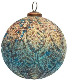 Hnědo-tyrkysová antik vánoční skleněná ozdoba - Ø 12*12 cm