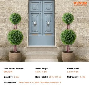 2 Kusů 0,9 m Umělý buxus Topiary Strom Umělá rostlina UV – PE Two-Tone Milan Grass