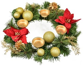 Adventní věnec zdobený Poinsetie, 33 cm