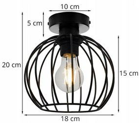 Stropní svítidlo Toronto, 1x černé drátěné stínítko