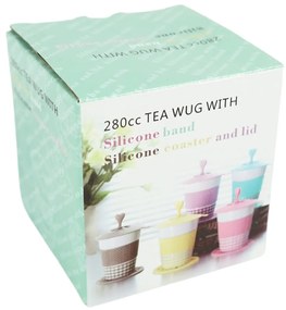 Porcelánový hrnek AQUELLE se silikonovými doplňky 280 ml, modrý
