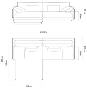 Béžová sametová rohová pohovka (levý roh/s lenoškou) Torino – Micadoni