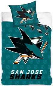 Hokejové ložní povlečení NHL San Jose Sharks - motiv Shield - 100% bavlna renforcé - 70 x 90 cm + 140 x 200 cm