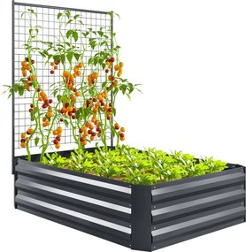 Outsunny Velký Zahradní Květináč z Pozinkované Oceli s Trellis pro Popínavé Rostliny a Otevřenou Základnou pro Terasu nebo Balkon 80x115x125 cm Tmavě