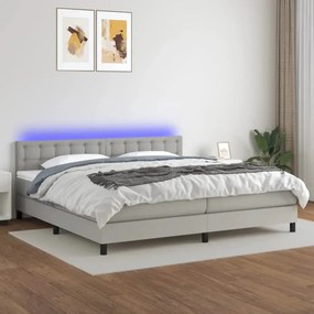 Box Spring Postel S Matrací A Led Textil Světle Šedá tlačítka 200 x 200 c
