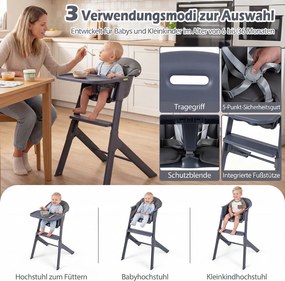 Costway Vysoká židlička baby 3 v 1 dětská židlička s nastavitelným tácem