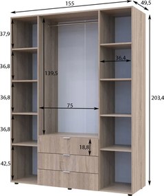 Skříň čtyřdveřová Gelar 155 cm Dub sonoma