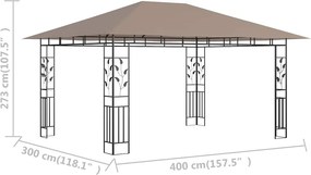 Altán s moskytiérou 4 x 3 x 2,73 m taupe 180 g/m² 312252