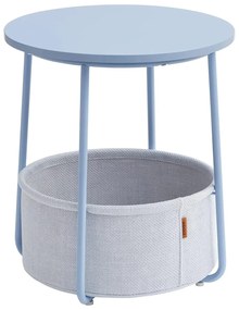 Malý příruční stolek, kulatý stolek s látkovým košíkem, modrý