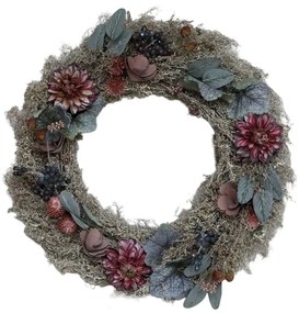 Podzimní dekorativní věnec s trávou a květy Fleuria - Ø 46*8 cm