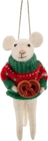 Textilní vánoční ozdoba 6 cm Mouse with Pretzel – Sass & Belle