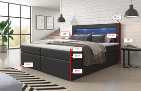 K&M postele Boxspring postel REPOS s úložným prostorem, LED a USB Velikost postele: 200 × 200 cm, Výběr matrace: Taštičková zónová matrace - měkká (7…
