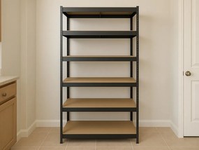 Regál 220x100x60 cm lakovaný 6-policový, nosnost 1050 kg - černý