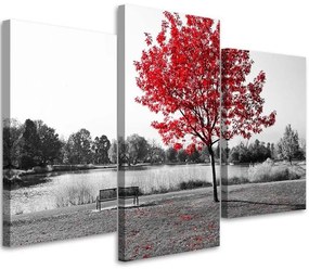 Obraz na plátně třídílný Krajina červených stromů - 60x40 cm