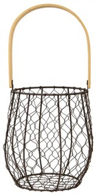 Hnědý drátěný košík s dřevěným držadlem – 15x19/36 cm