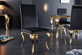 Židle Moderní barokní černá sametová zlatá/ 42316